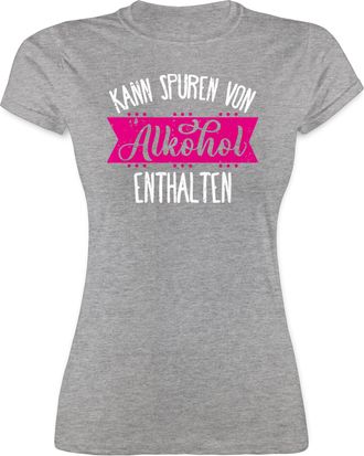 Shirtracer Shirt Damen - Party & - Kann Spuren von Alkohol enthalten I Spruch Alkohol - M - Grau meliert - alkoholiker Tshirt Partyshirt Sauf t-Shirts Motto Shir
