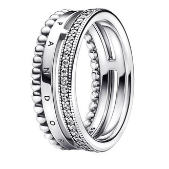 Pandora Signature Logo Pav&eacute; & Perlen Ring in der Farbe Silber aus Sterling-Silber mit Cubic Zirkonia - Gr&ouml;&szlig;e: 52, 192312C01-52