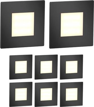LEDs Com 8 pi&egrave;ces Lumi&egrave;re descalier LED/lampe murale encastr&eacute;e FEX pour lint&eacute;rieur et lext&eacute;rieur, carr&eacute;e, noire, 85 x 85mm, blanc chaud