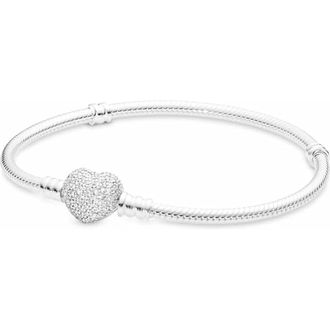 Pandora Momente Pav&eacute; Herz-Verschluss Schlangenketten-Armband - - Accessories - Damen - Grau - ONE SIZE