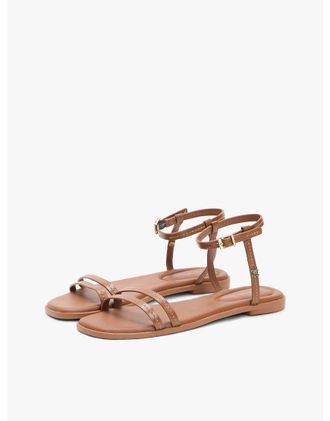 Tommy Hilfiger Sandales plates en cuir &agrave; surpiq&ucirc;res contrastantes - Marron