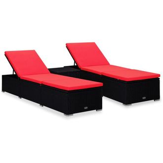 vidaXL Vidaxl - Ensemble de 2 &eacute;l&eacute;gants bains de soleil de soleil avec coussins + table de diff&eacute;rentes couleurs couleur : Noir