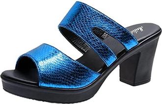 Generic Sandales &agrave; bout ouvert pour femme - Sandales tendance &agrave; talon bloc - Couleur unie - Sandales brillantes confortables &agrave; enfiler - Chaussures de marche 