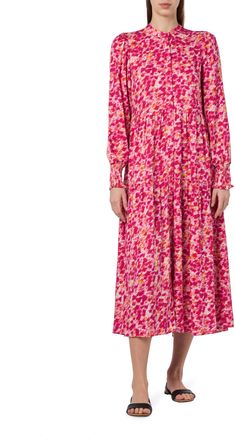 Vero Moda Y.A.S Damen YASALIRA LS Long Shirt Dress S. NOOS Blusenkleid, Raspberry Sorbet/AOP:Fuzzy Flower, Small