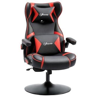 Vinsetto Chaise de Gaming Ergonomique avec 2 Haut-parleurs intégrés Base Ronde Hauteur réglable accoudoir relevable Coussins têtière et lombaires PU Noir et Ro