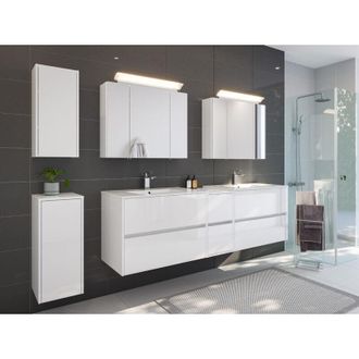 Magnolia Home Badm&ouml;belset Taifun 190cm 5tlg mit 2x Spiegelschrank und 2x Badschrank wei&szlig; Hgl