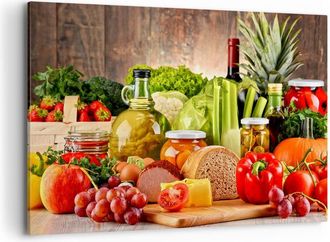 Arttor Bilder auf Leinwand 100x70cm Leinwandbild Lebensmittel Gemüse Brokkoli Fleisch Groß Wanddeko Bild Schlafzimmer Deko Wandbilder Dekoration Wohnzimmer W