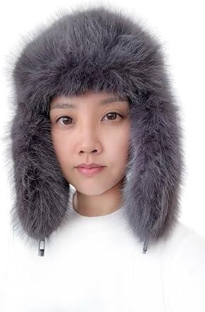 Lina & Lily Chapeau de Trappeur Chapka Femme Hiver Chaud Fausse Fourrure Poils Longs (Gris Fonc&eacute;)