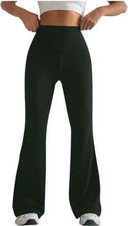 Generic 2025 Legging taille haute pour femme - Pantalon &eacute;vas&eacute; r&eacute;gulier et fixe - Pantalon de yoga actif &agrave; paillettes, vert noir, XXL