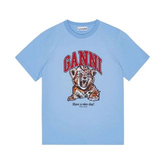 Ganni Femme, Tops, Bleu, Taille: 40 FR T-shirt Basique Jersey Tigre Coupe D&eacute;contract&eacute;e