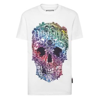 Philipp Plein Homme, Tops, Blanc, Taille: 3XL T-shirt Col Rond MC Baroque Skull