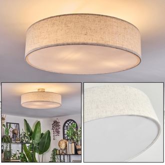 HOFSTEIN Deckenleuchte Foggia, Deckenlampe aus Metall/Kunstleinen/Kunststoff in Nickel-matt/Natur/Beige/Wei&szlig;, moderne Leuchte (&Oslash; 50cm), E27, Esszimmer, Wohnzim