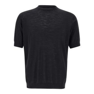 FILIPPO DE LAURENTIIS Homme, Pulls, Noir, Taille: XL Pull en Coton Noir Manches Courtes