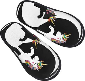 Generic Pantoufles Cheval Dans Une Figure De Yoga Chaussures Hiver Antid&eacute;rapants Chaussons Pour Chambre Homme Unisex L