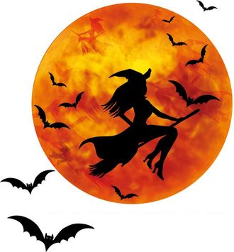 1art1 Halloween Hexe Auf Besen Bei Vollmond, Fledermäuse Wand-Tattoo | Deko Wandaufkleber für Wohnzimmer Kinderzimmer Küche Bad Flur | Wandsticker für Tür W