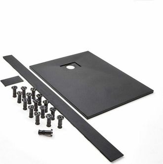 Milano Hudson Reed Rockwell - Duschtasse mit Graphit-Schiefer-Effekt - Schiefergrau - 1000 x 800 mm - Mit Nischen-Erh&ouml;hungsset