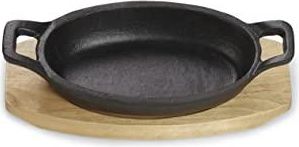 Echtwerk Servierschale aus Gusseisen, Servierpfännchen, Auflaufform mit Servierbrett, Grillpfanne, Bereits eingebrannt, Für Backöfen, Grill, BBQ und Induktion 