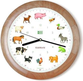 KooKoo KidsWorld Holz, Bauernhofuhr mit 12 echten Tierstimmen vom Land