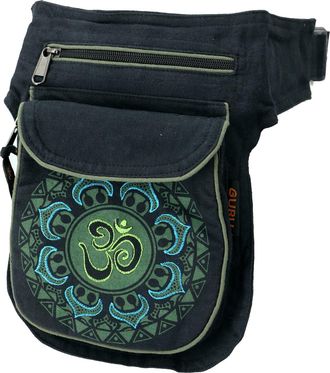 Guru Shop Stoff Sidebag & Gürteltasche Aum Mandala, Goa Gürteltasche, Bauchtasche - Schwarz/grün, Unisex - Erwachsene, Baumwolle, 25x17x4 cm