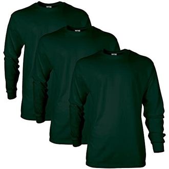 Gildan Ultra Cotton Long Sleeve T-Shirt, Style G2400, Multipack, Vert forêt (Lot de 3), Homme