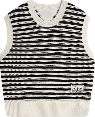 Tommy Hilfiger Homme, Pulls, Multicolore, Taille: L Pull Sans Manches en Maille Filet Ray&eacute;