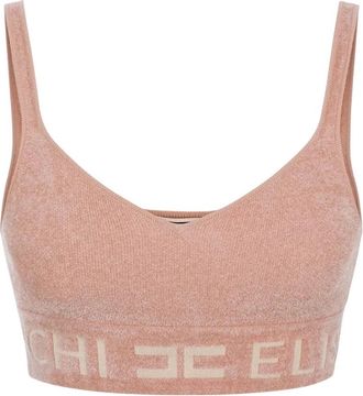 Elisabetta Franchi Femme, Tops, Rose, Taille: 36 FR Top soutien-gorge en chenille avec logo Tk51s26E2-M79