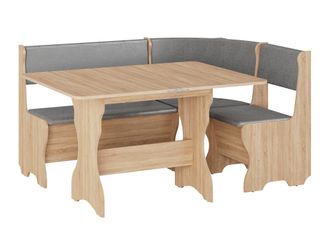 Rodnik Eckbankgruppe Malta 111x151cm, Sitzbank, Truhenbank, Kunstleder grau, Esstisch ausklappbar 90-118 cm Sonoma Eiche