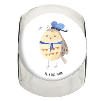 Mr. & Mrs. Panda Bonbonglas Eule Matrose L 870ml - Geschenk, Leckerliglas, Ehe, Glas Für Gummibärchen, Seefahrer, Wortspiel lustig, Glas Für Bonbons