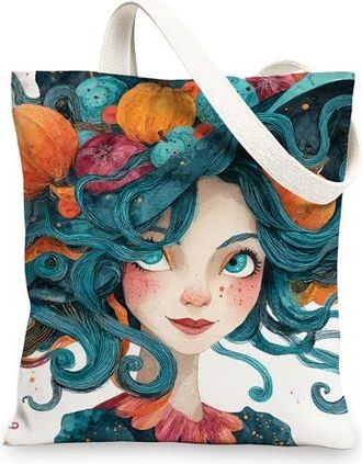 Generic Sacs fourre-tout artistiques en toile avec motif dillustration colorée, sacs de courses réutilisables, élégants et légers et lavables avec bandoulière