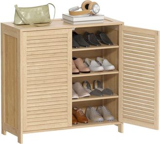 HOMCOM Meuble &agrave; chaussures - HOMCOM - 14 paires - portes persiennes et &eacute;tag&egrave;res r&eacute;glables - bambou - 80x35x80cm - bois naturel