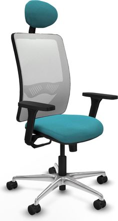 Piqueras y Crespo Computerstuhl Zulema mit 3D-Armen, h&ouml;henverstellbarer Lendenwirbelst&uuml;tze und festem Kopfteil, ausgestattet mit 3 Positionen, Wei&szlig;/T&uuml;rkis