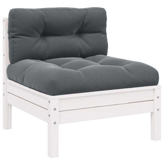 vidaXL Divano Centrale Da Giardino Con Cuscini Bianco Massello Di Pino - Vidaxl