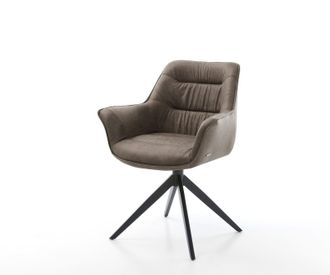 DELIFE Drehstuhl Kaira-Flex Mikrofaser Taupe Vintage Kreuzgestell breit Schwarz 360&deg; drehbar Wippfunktion, Esszimmerst&uuml;hle