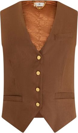 Elisabetta Franchi Femme, Vestes, Brun, Taille: 38 FR Gilet &agrave; col en V