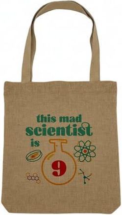 Fabulous Sac Shopping Tote Bag Aspect Lin - This Mad Scientist is 9 Anniversaire Celebration Cadeau Anglais Science Theme - Sac de Courses Toile Epaisse 360g B