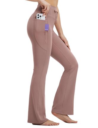 Baleaf Yogahose Damen Hohe Taille Flared Leggings Bauchkontrolle mit Taschen Sporthose Drawstring Schlaghose Bootcut Jogginghose Freizeithose Arbeit Casual H