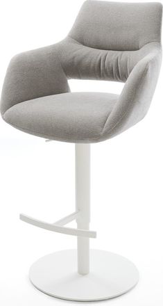 DELIFE Barstuhl Yago-Flex Strukturstoff Soft Grau Drehfu&szlig; h&ouml;henverstellbar Metall Wei&szlig; Taschenfederkern, Barst&uuml;hle