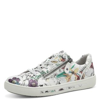 Jana Damen Sneaker flach mit Rei&szlig;verschluss Vegan, Mehrfarbig (White/Flower), 36 EU