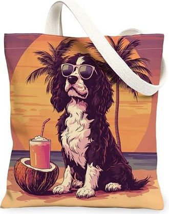 Generic Joli sac fourre-tout en toile motif &eacute;pagneul springer pour faire du shopping, 33 x 38,1 cm, sac d&eacute;picerie r&eacute;utilisable pour femme, animal de compagnie