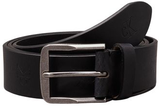 Calvin Klein Jeans Herren Gürtel Classic Flat Leather Belt 35mm aus Leder, Schwarz (Allover Print), 130 cm