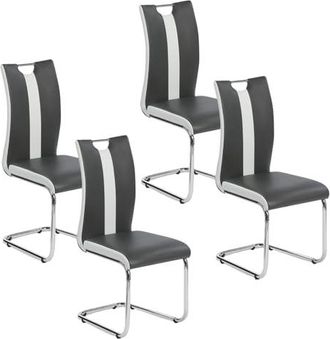 IDMarket Lot de 4 chaises PIA Grises et Blanches pour Salle &agrave; Manger