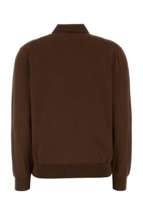 Prada Womens Silk Blend Polo Shirt Brown Recycled Nylon