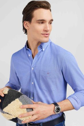 Eden Park Chemise Slim En Coton Pinpoint Bleu