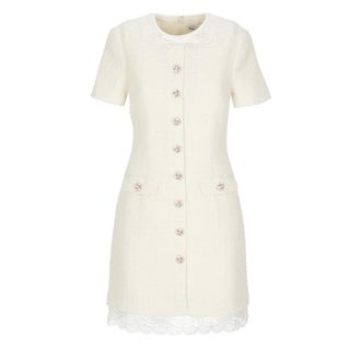 Self Portrait Boucl&eacute;-Kleid mit Spitzenbesatz - - Dresses - Damen - Wei&szlig; - M