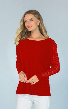 Passioni Strickpullover mit offenen gerippten &Auml;rmeln und Glitzersteinen