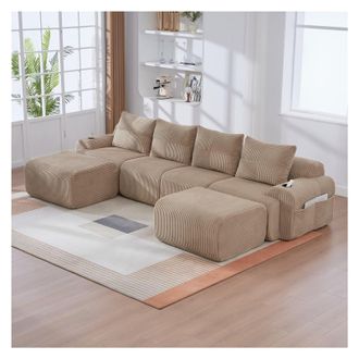 Generic Modernes L-f&ouml;rmiges modulares Sofa, 3-Sitzer-Sofa, modulares Ecksofa aus Cord, ergonomisch geschwungenes Design, ausgestattet mit Aufbewahrungstaschen