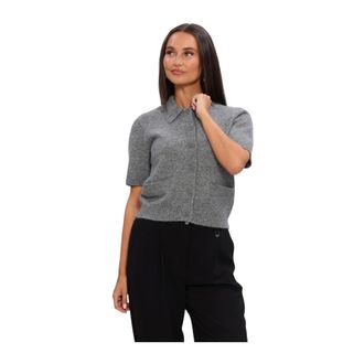 Y.A.S Frilo SS Strick Cardigan - - Knitwear - Damen - Grau - XS