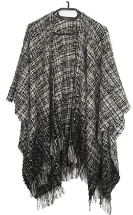Miobo Poncho Damen &Uuml;berwurf - Weicher w&auml;rmender Komfort - Karierter Fransen-Look in One Size