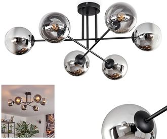 HOFSTEIN Deckenleuchte Gastor, Deckenlampe aus Metall/Glas in Schwarz/Chromfarben/Rauchfarben/Klar, Leuchte im modernen Retro/Vintage-Design mit Schirmen aus G
