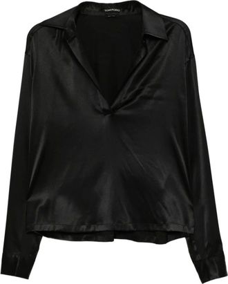 Tom Ford Femme, Blouses et Chemises, Noir, Taille: 32 FR Stretch Silk Satin Polo